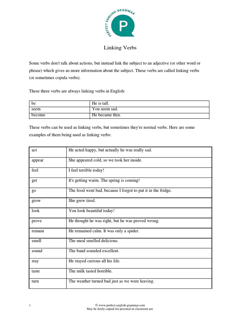 Linking Verbs | PDF | Language Arts & Discipline