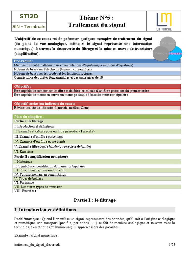 Traitement Du Signal Eleves | PDF | Filtre (électronique) | Filtre ...
