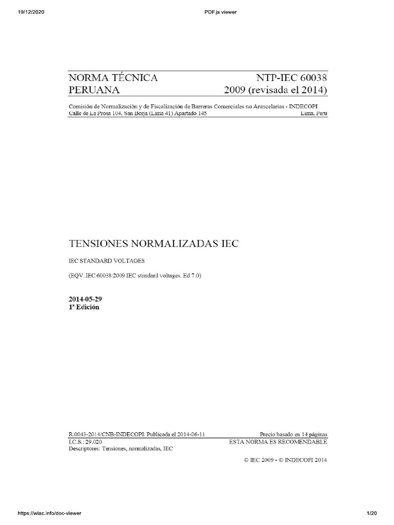 (PDF) Norma Tecnica Peruana NTP IEC 60038 2009.pdf - WIAC | PDF