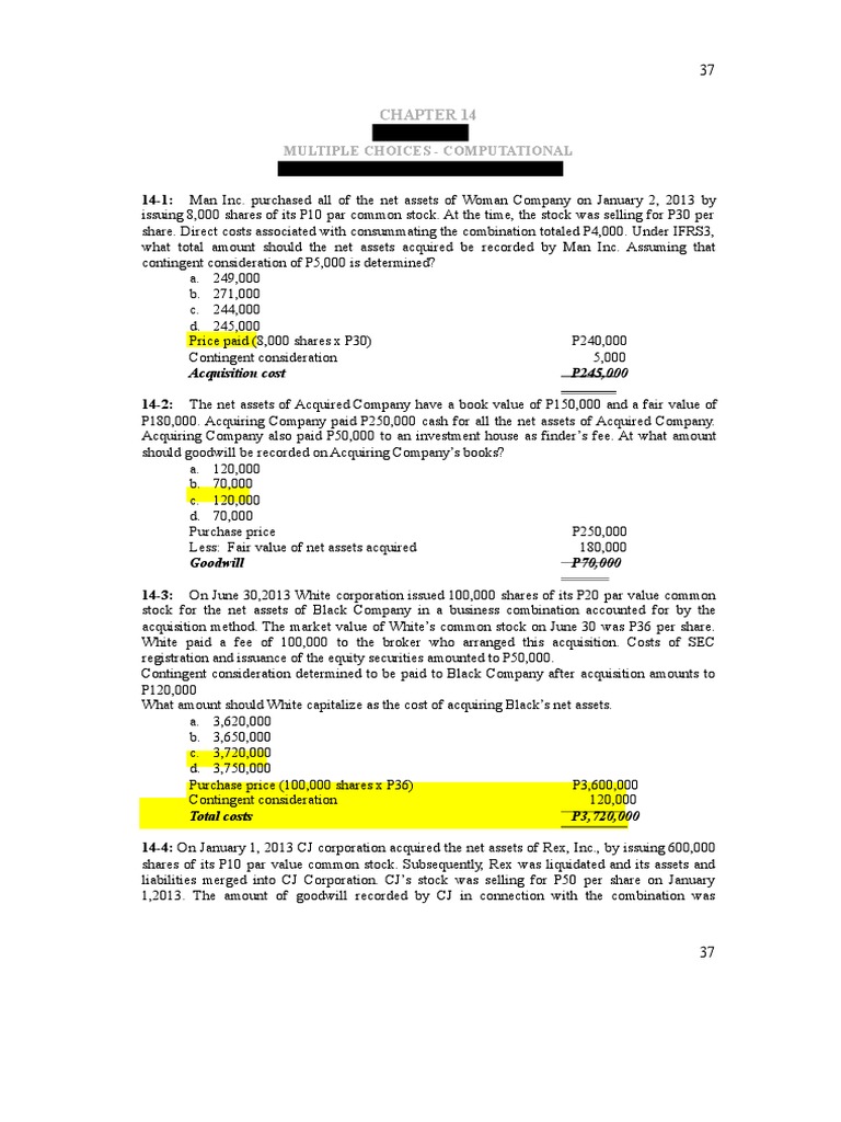 Advac Guerero Chapter 14 Compress | PDF | Book Value | Goodwill (Accounting)