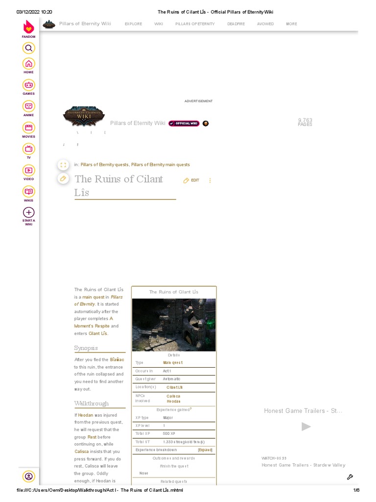 Act I - The Ruins of Cilant Lîs | PDF