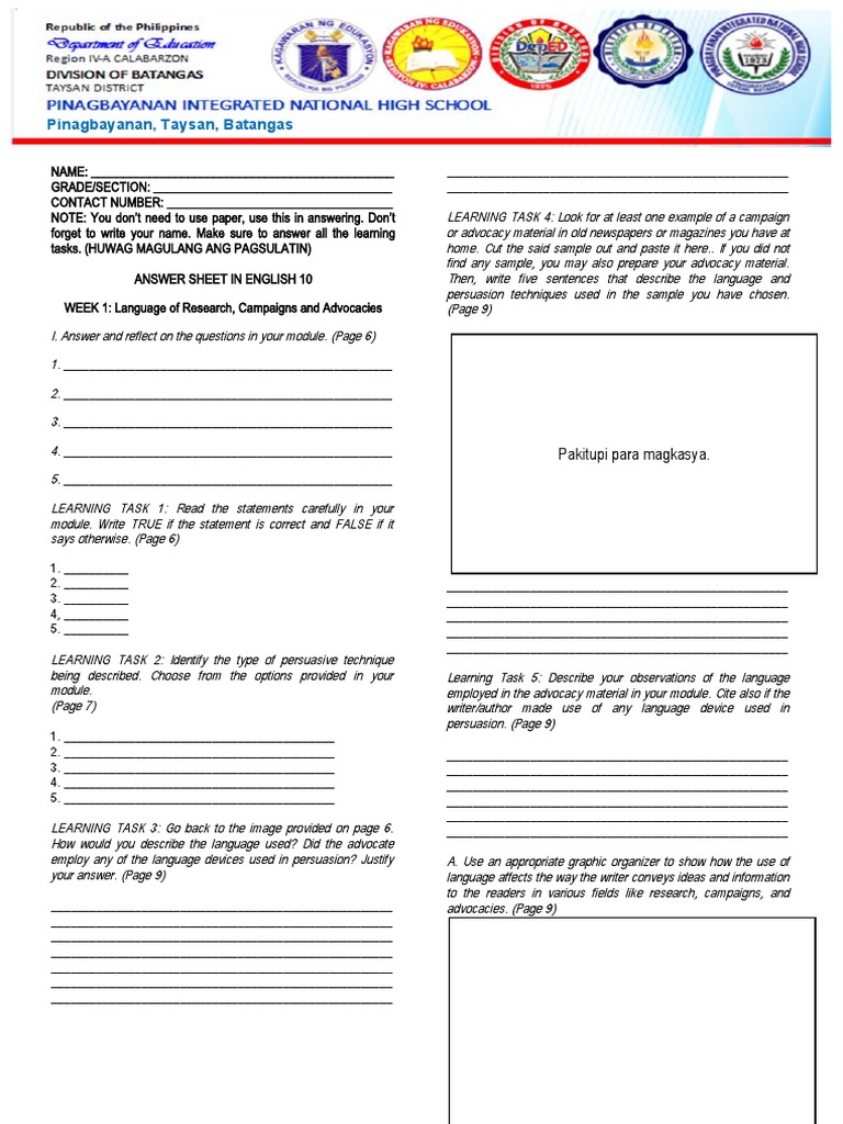 English 10 Weeks 1 3 Answer Sheet Pdf Newspapers Writers