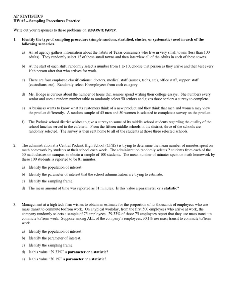Sampling Procedure Practice | PDF | Sampling (Statistics) | Statistics