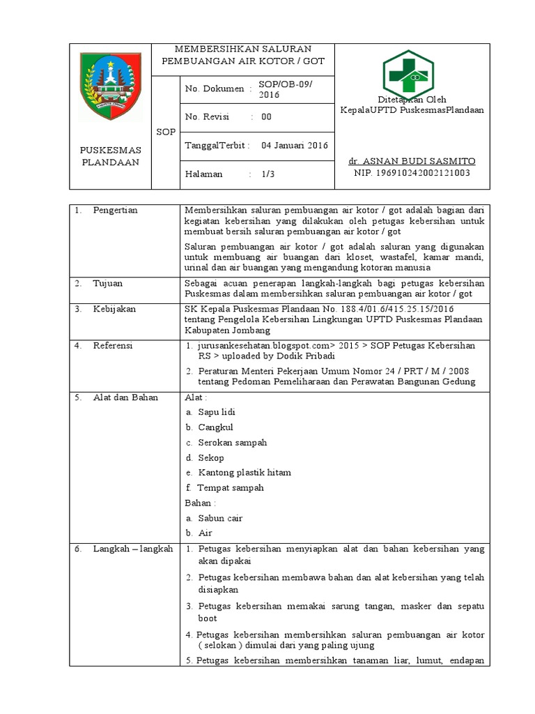 Sop-Ob-09 Membersihkan Saluran Air Kotor Got | PDF
