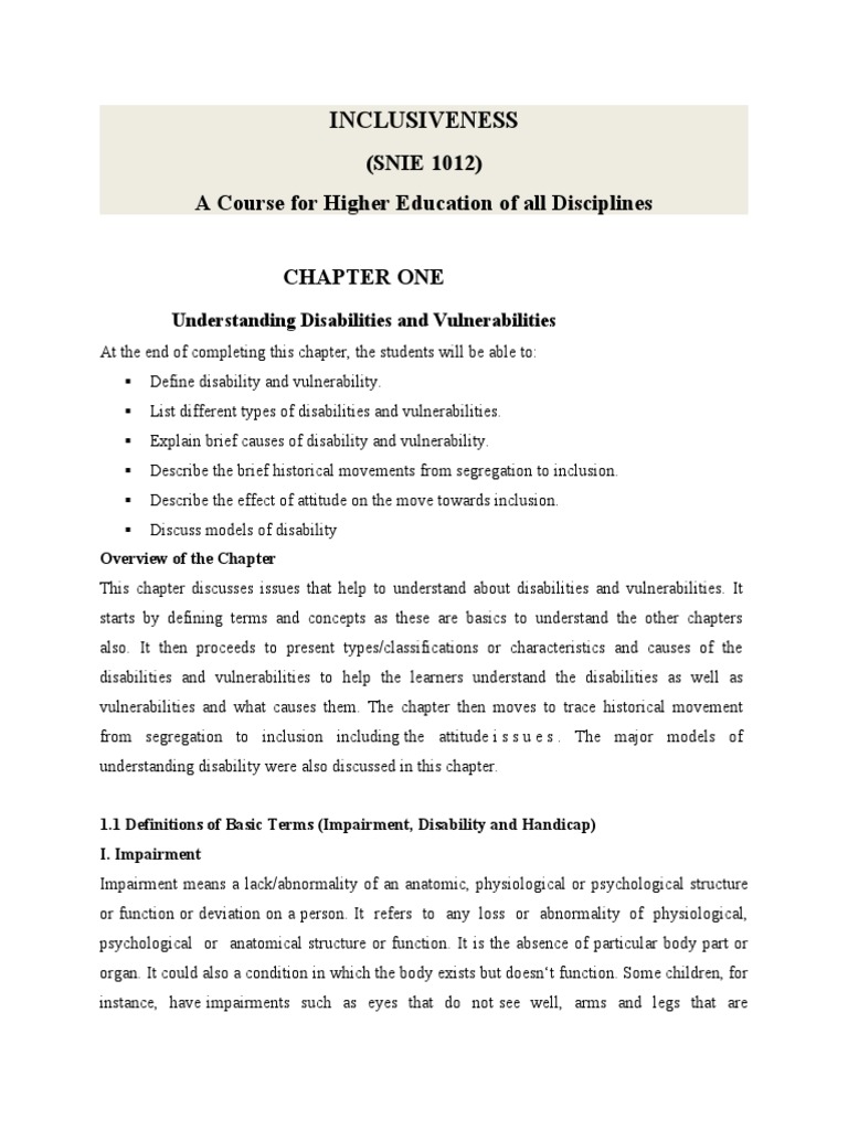 Chapter One - Inclusiveness | PDF | Disability | Visual Impairment
