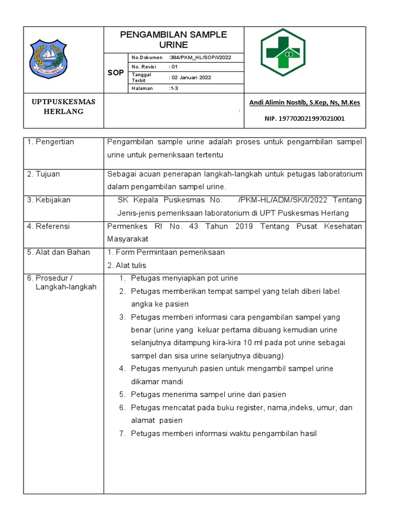 SOP Pengambilan Spesimen Urine | PDF