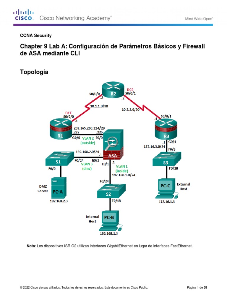 9312 Lab Configure Asa Basic Settings And Firewall Using Cli Pdf Enrutador Computación 