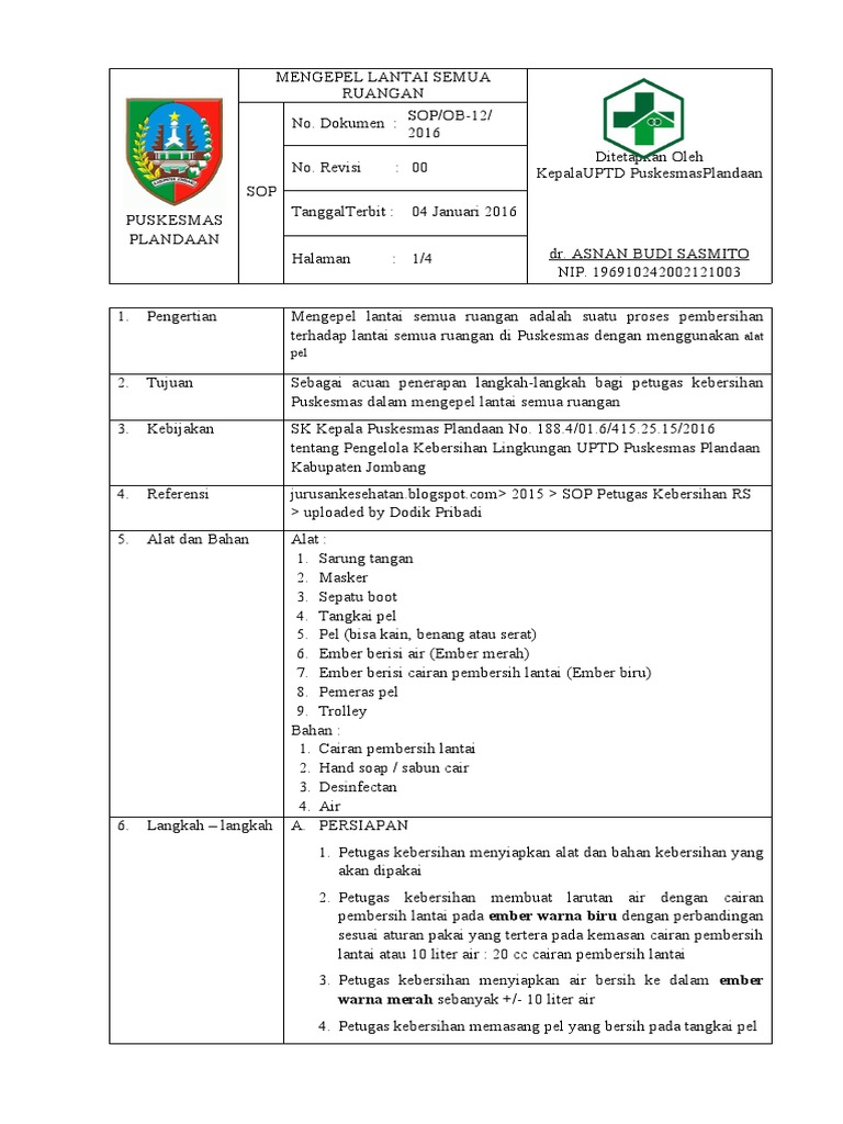 Sop-Ob-12 Mengepel Lantai Semua Ruangan | PDF | Kesehatan Holistik