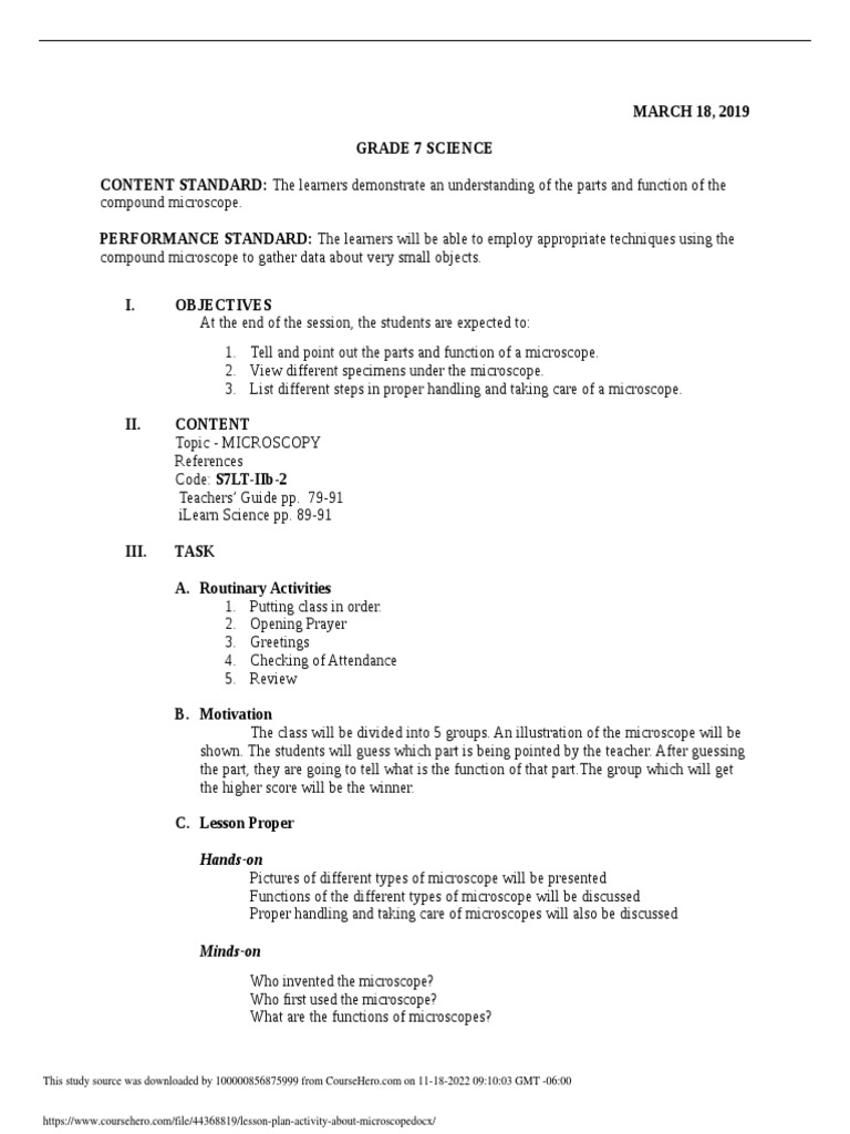 Lesson Plan Activity About Microscope | PDF | Microscope | Teachers