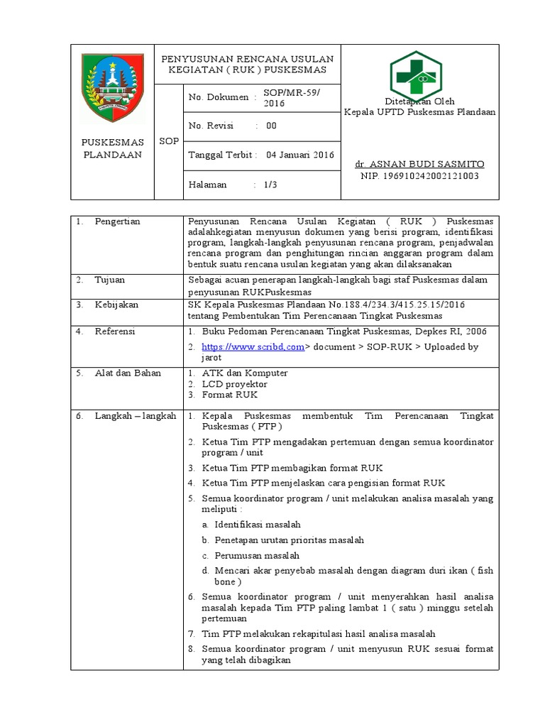 MR-59 Sop Penyusunan Ruk Puskesmas | PDF