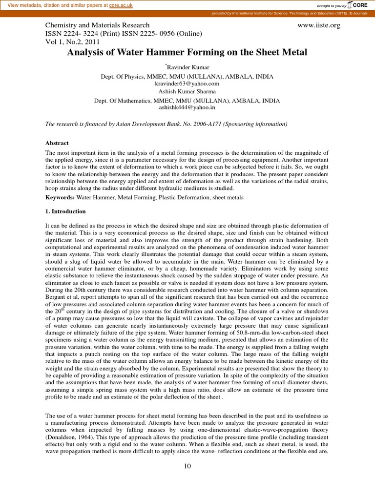 Water Hammer Forming | Download Free PDF | Deformation (Engineering ...