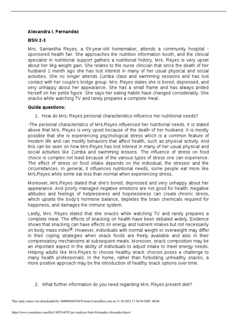 Case Analysis Nutri Fernandez Alexandra I. | PDF | Diet & Nutrition ...