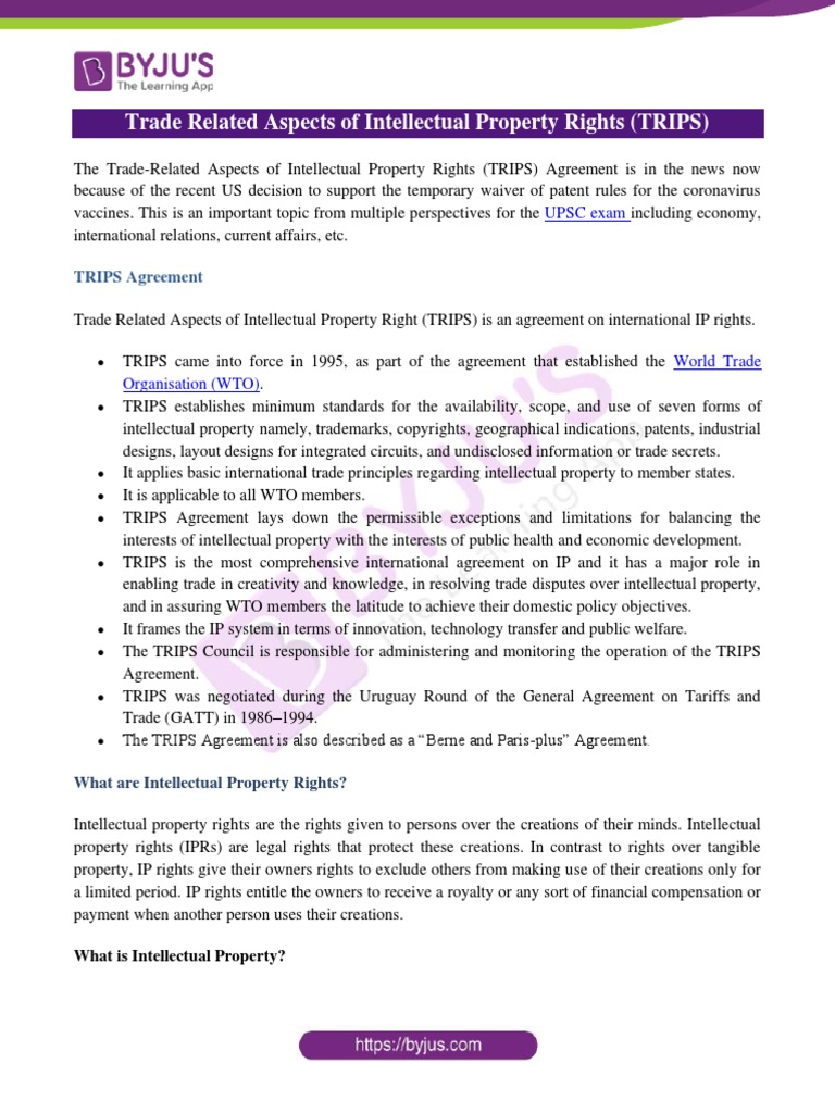 TRIPS Agreement | PDF | Trips Agreement | Intellectual Property