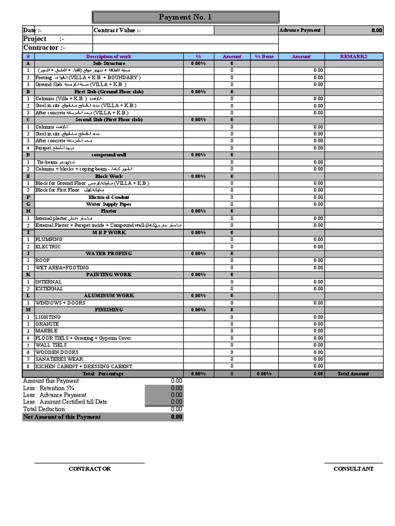 Payment Sheet | PDF | Wall | Concrete