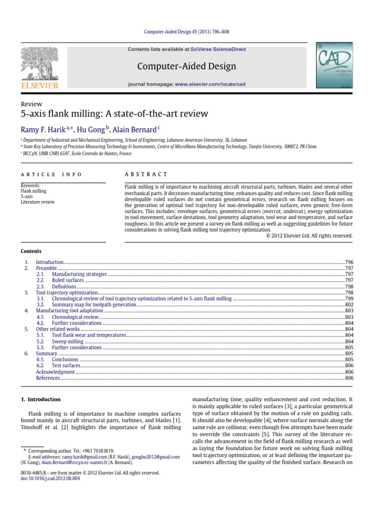5-Axis Flank Milling, A State-Of-The-Art Review | PDF | Tangent | Machining
