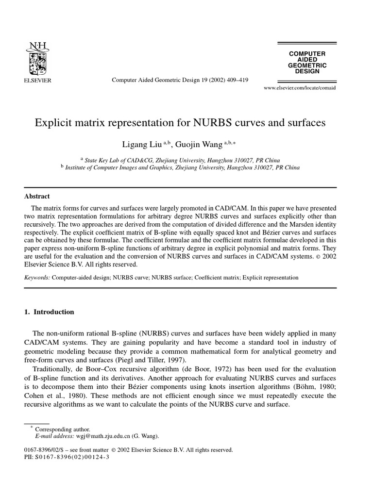 Explicit Matrix Representation For NURBS Curves and Surfaces | PDF ... Explicit Matrix Representation For NURBS Curves and Surfaces | PDF ...