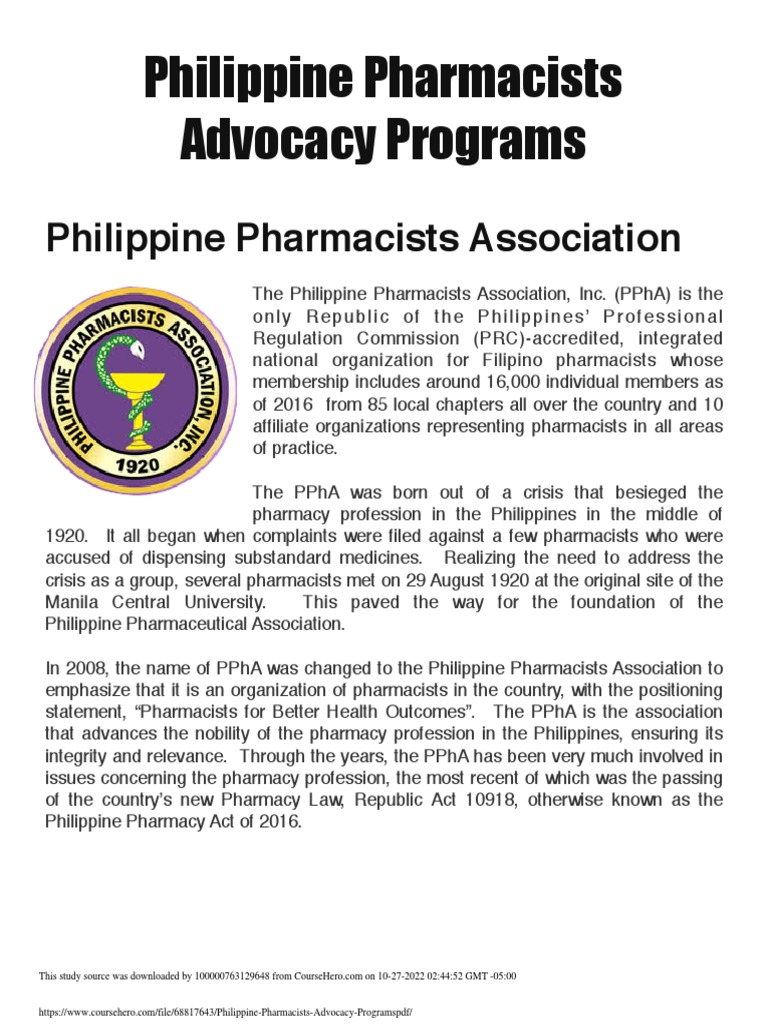 Philippine Pharmacists Advocacy Programs | PDF | Pharmacy | Pharmacist