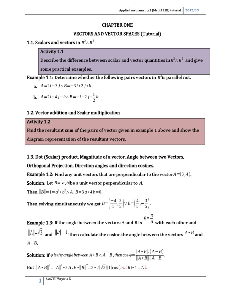 Chapter 1 (Tutorial Exercises) | PDF | Line (Geometry) | Plane (Geometry)