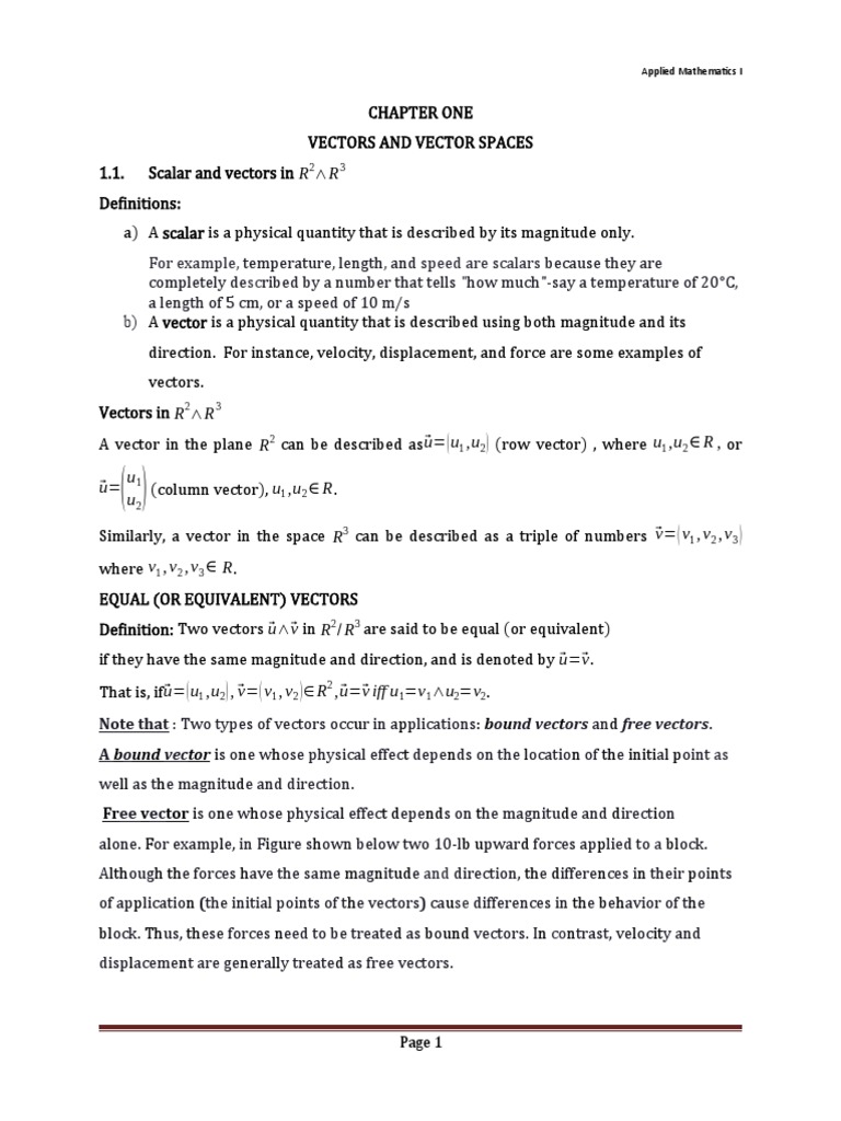 Chapter 1 Pdf Euclidean Vector Vector Space