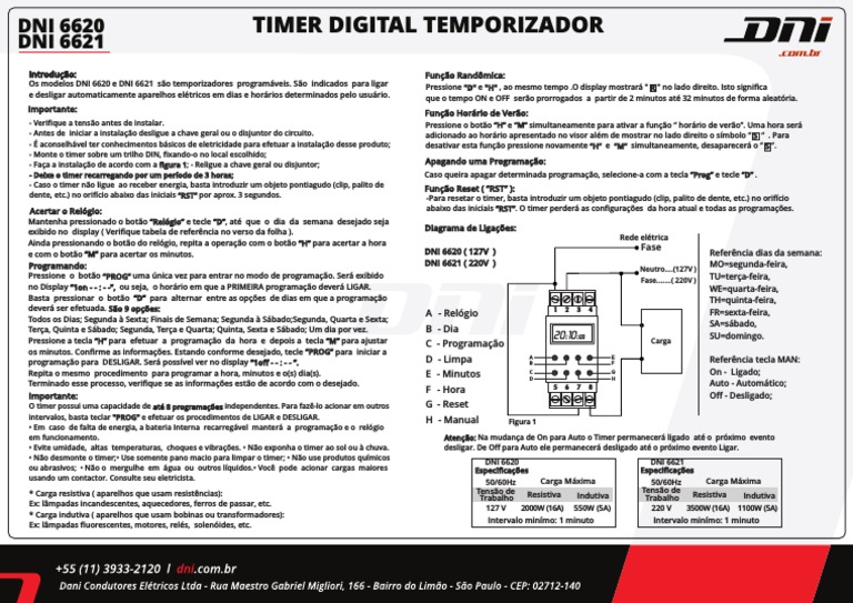 Manual DNI 6620 - 6621 Timer Digital | PDF | Cronômetro | Eletromagnetismo
