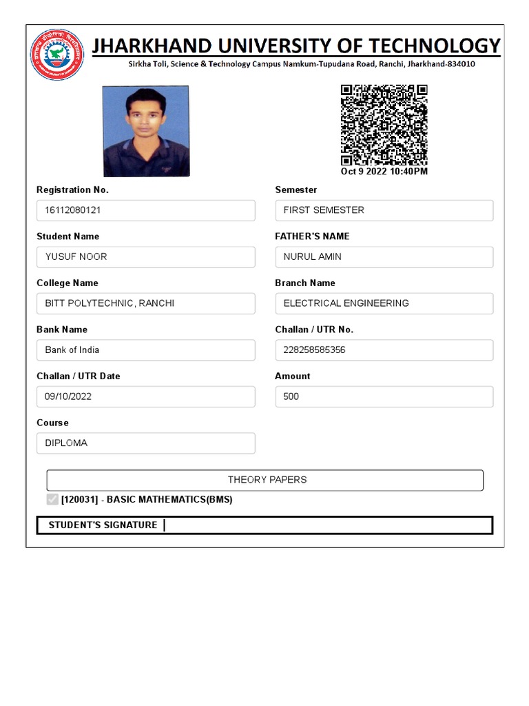 Form Fillup Print 1st Sem | PDF