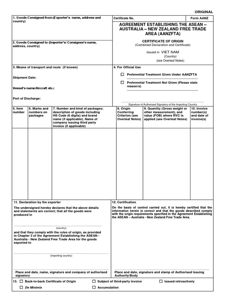 Form AANZ | PDF | Asean Free Trade Area | Trade