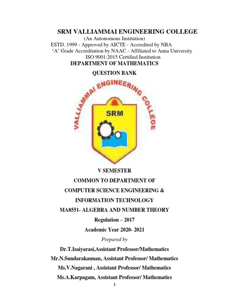 Ma8551 Algebra and Number Theory | PDF | Group (Mathematics) | Ring (Mathematics)