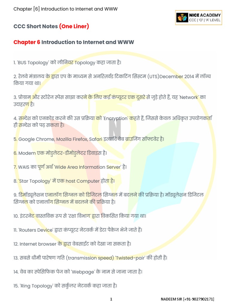 CCC - Chapter 06 - Introduction To Internet and WWW Most Important Questions For CCC - NICE ...