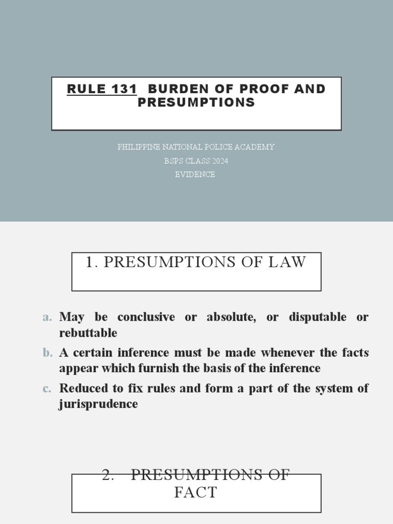 Rule 131 Burden of Proof and Presumptions | Download Free PDF | Burden ...