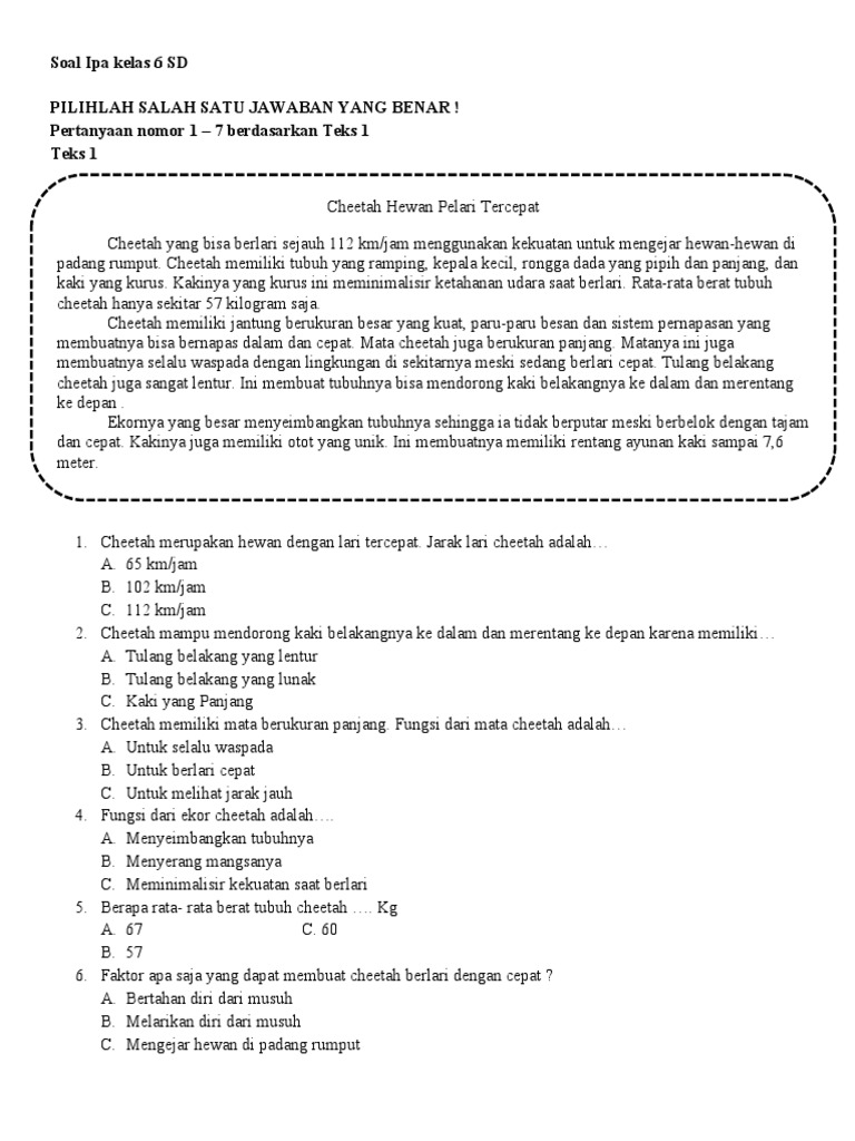 Soal Ipa Kelas 6 SD A | PDF | Kesehatan Holistik | Sains & Matematika