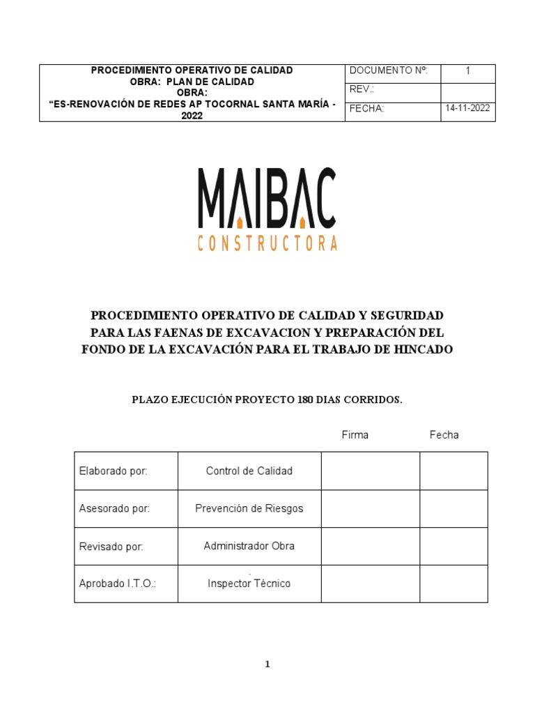 2.-Procedimiento de Calidad Excavaciones Hincado | PDF | Tecnología