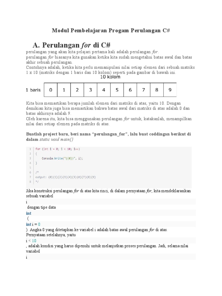 Modul Pembelajaran Progam Perulangan C | PDF