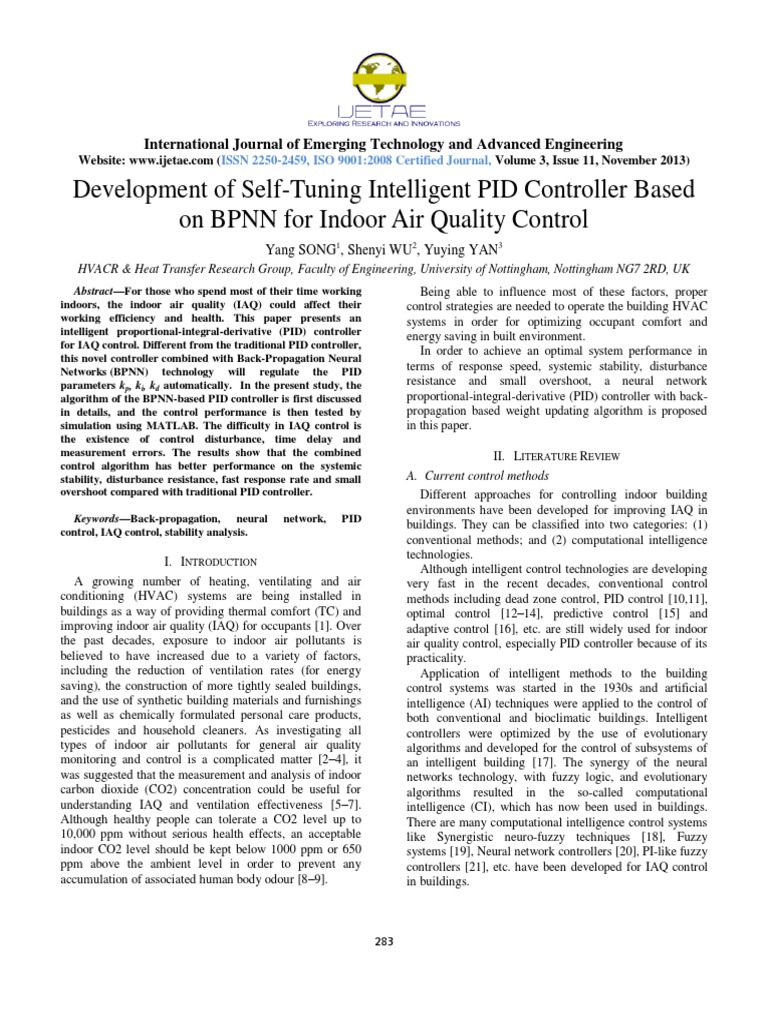 Development of an Intelligent PID Controller Using Backpropagation Neural Networks for Indoor ...