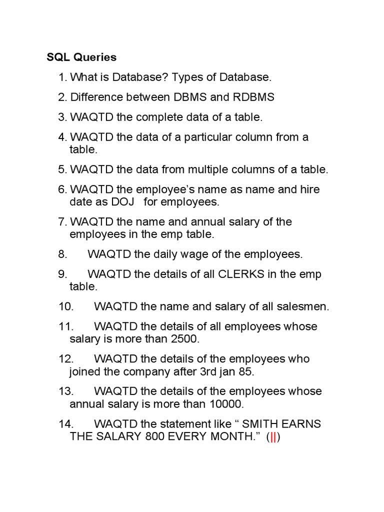 SQL Queries TILL WHERE | PDF | Relational Database | Sql