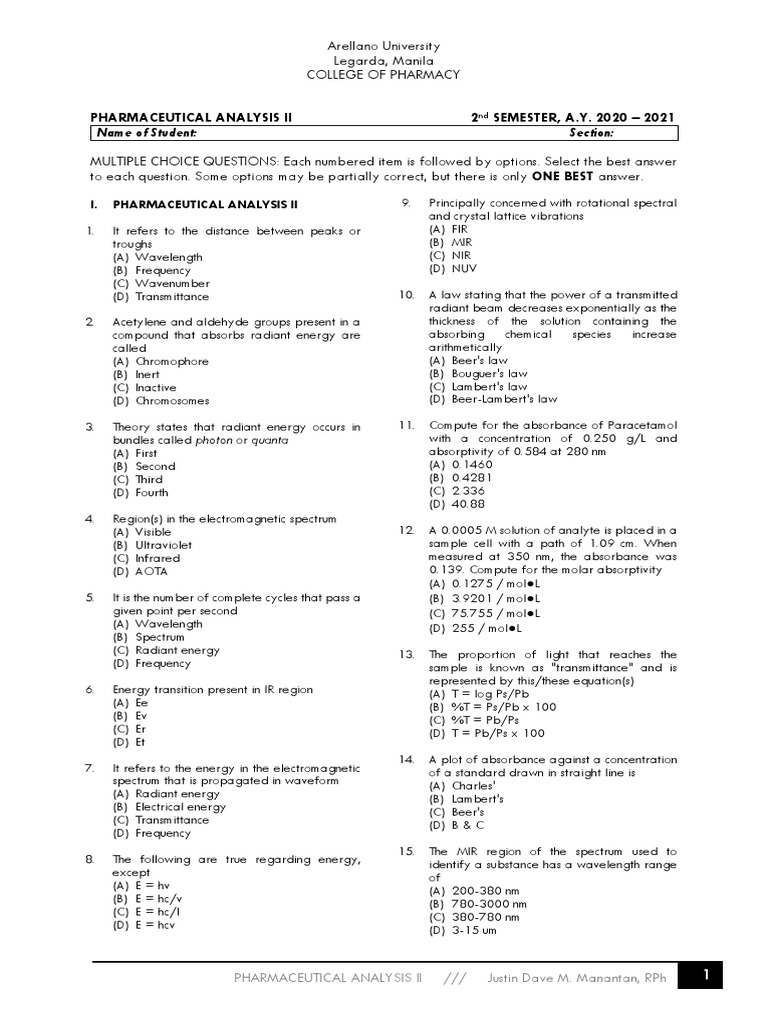 1 Pharmaceutical Analysis 2 Comprehensive Reviewer | PDF ...