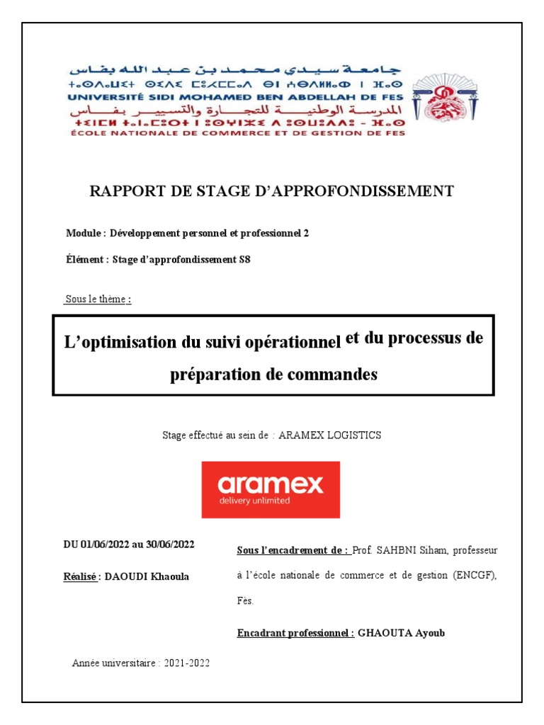 Rapport De Stage Aramex 2 Pdf