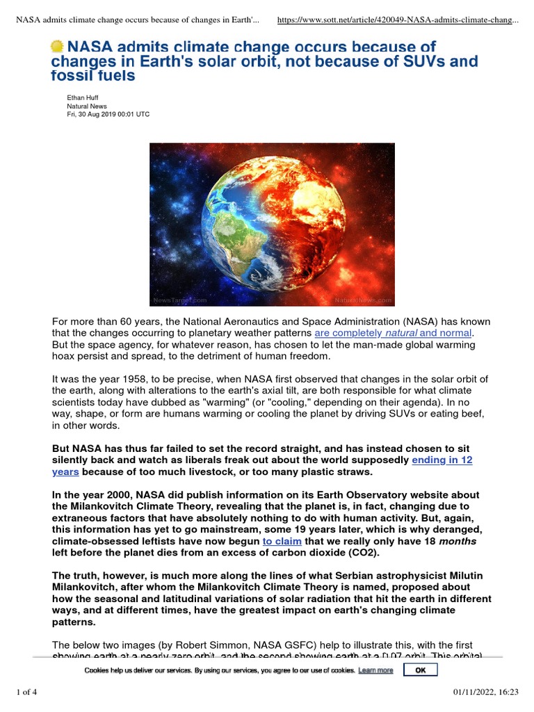 NASA Admits Climate Change Occurs Because of Changes in Earth's Solar ...