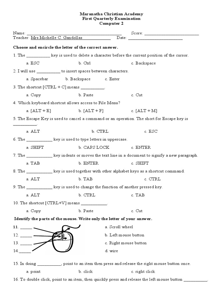 1st Qe Computer 2 | PDF | Input/Output | Computer Keyboard