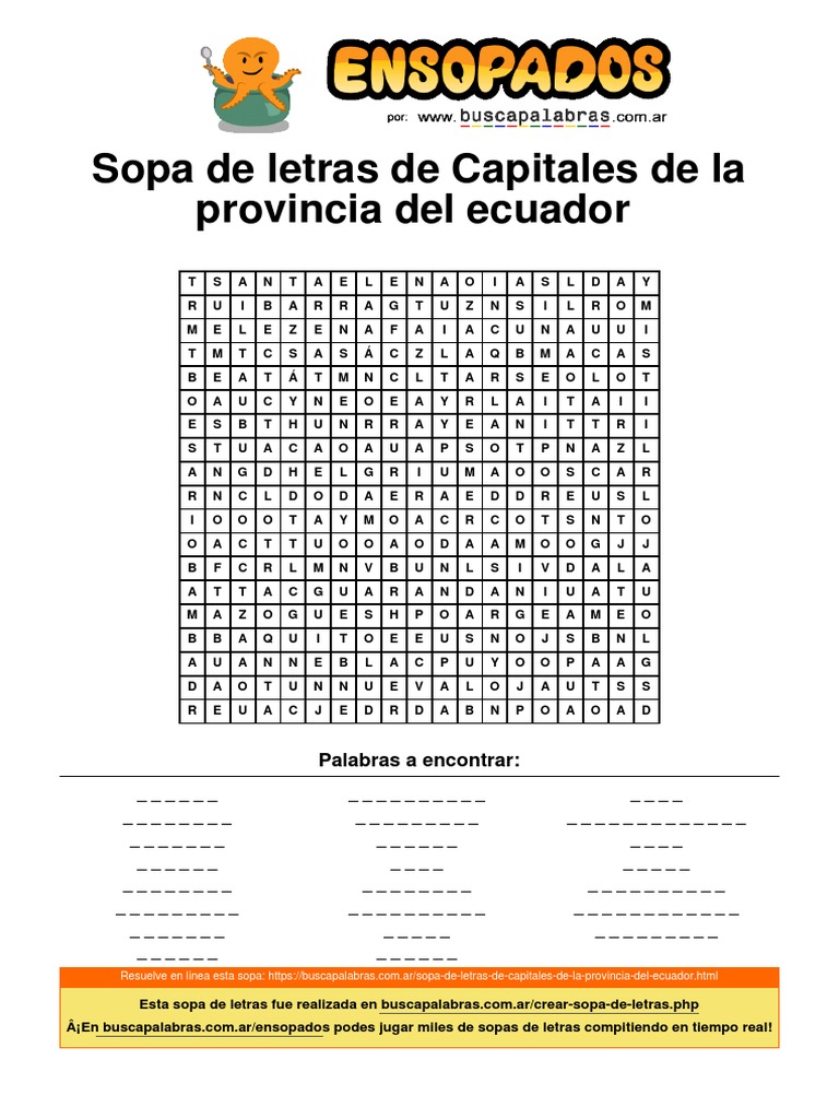 Sopa de Letras de Capitales de La Provincia Del Ecuador | PDF