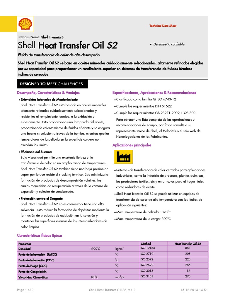 Ficha Técnica de Shell Heat Transfer Oil S2 | PDF | Petróleo | Vapor