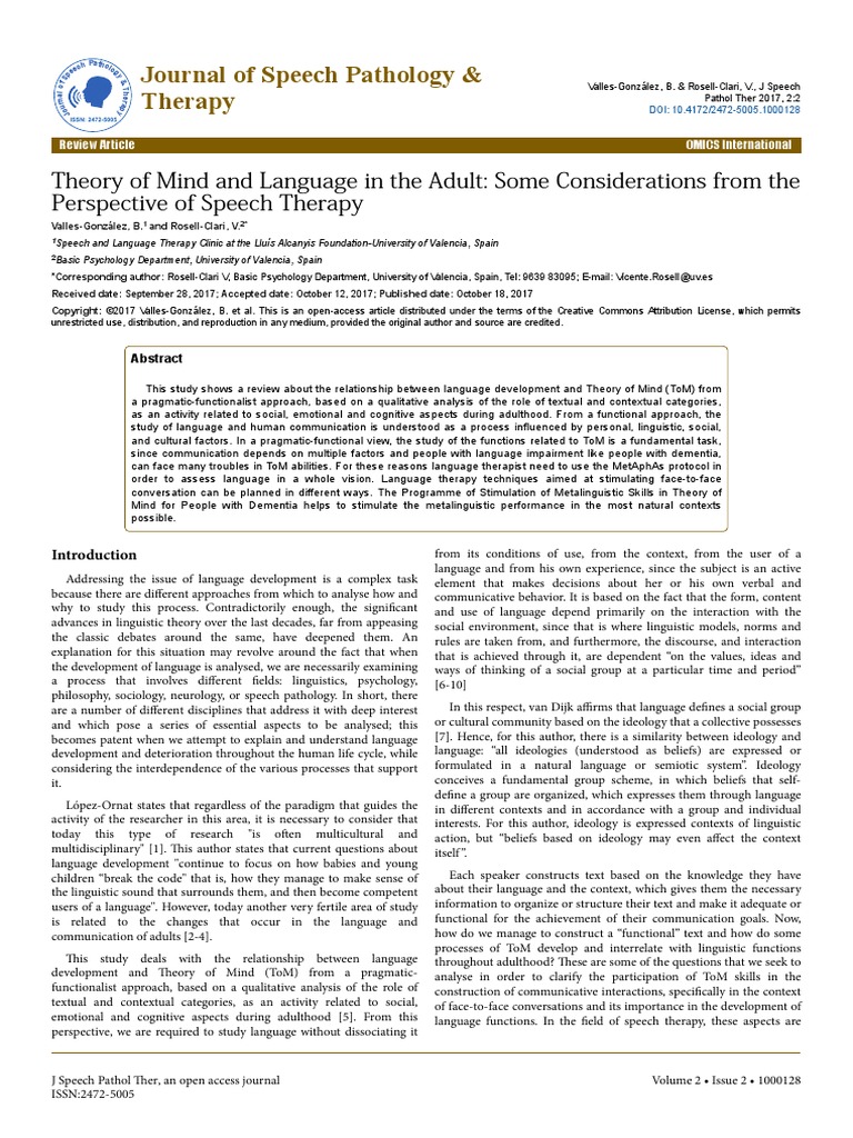 Theory of Mind and Language in The Adult | PDF | Linguistics ...