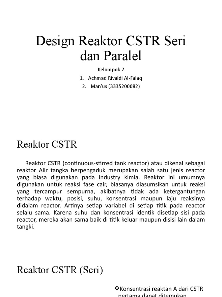 REAKTOR CSTR SERI DAN PARALEL | PDF