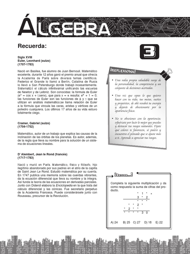 Algebra - 1 - 3 Bim | PDF | División (Matemáticas) | Leonhard Euler