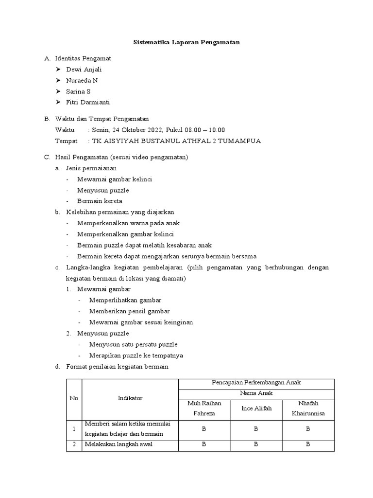 Sistematika Laporan Pengamatan | PDF