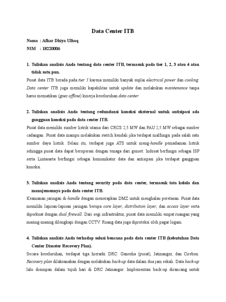 Analisis Data Center ITB | PDF | Komputer