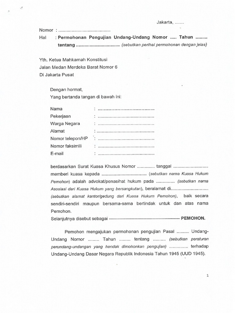 Contoh Permohonan Judicial Review MK | PDF