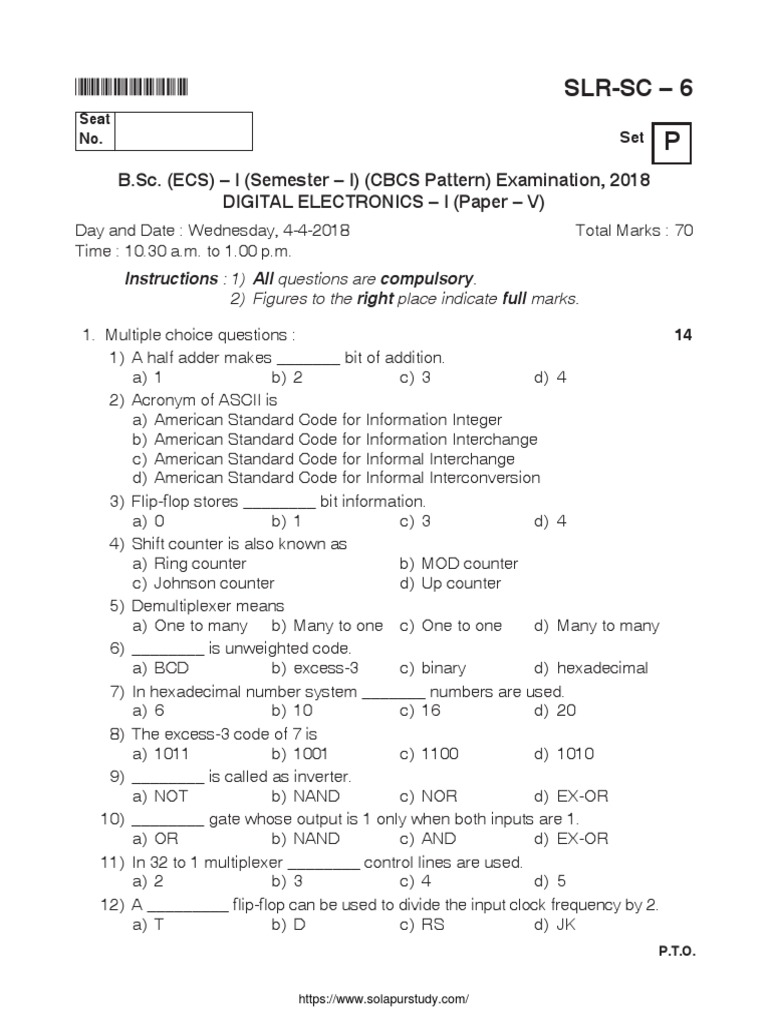 BSC 1 Sem Ecs Digital Electronics 1 SLR SC 6 2018 | PDF | Computer ...