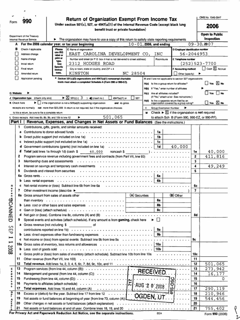 Return of Organization Exempt From Income Tax: See '2 312 Hodges Road ...
