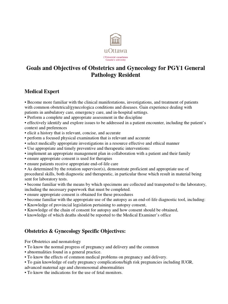 Developing Core Competencies in Obstetrics and Gynecology: Objectives for a PGY1 General ...