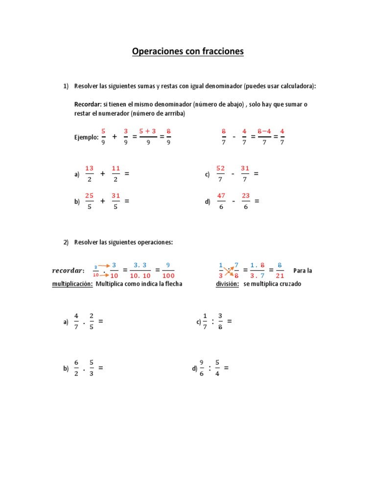 Operaciones Básicas con Fracciones | PDF | Multiplicación | Matemáticas